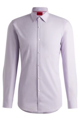 HUGO - Slim-fit shirt in easy-iron cotton poplin - Light Purple