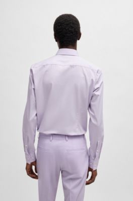 HUGO - 이지 아이언 코튼 포플린 슬림 핏 셔츠 - 라이트 퍼플