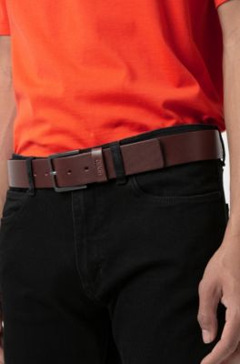 HUGO - Italian-leather belt with logo-stamped keeper