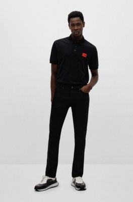 HUGO - Cotton-piqué slim-fit polo shirt with logo label - Black