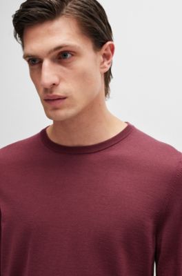 BOSS - Slim-fit sweater in merino wool with crew neckline - Dark Red