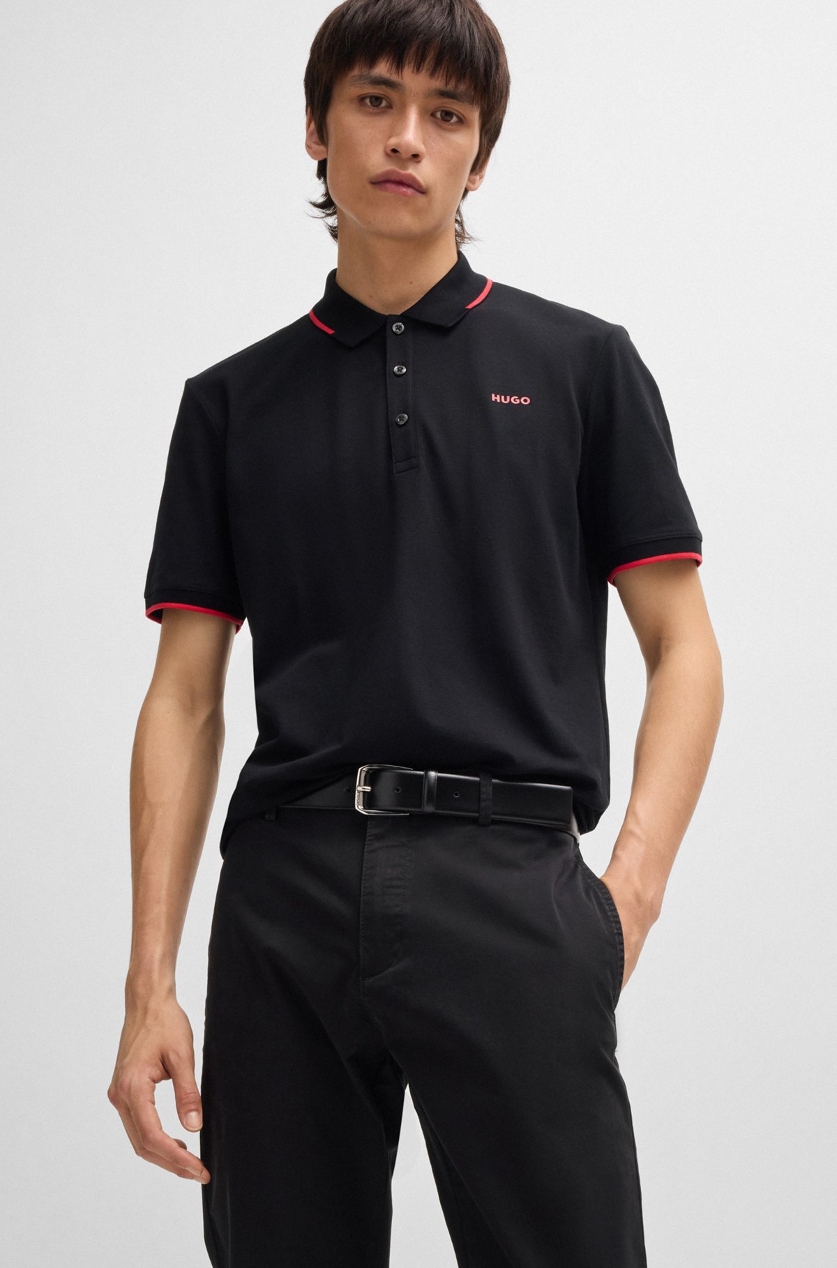 HUGO - Slim-fit chinos in stretch-cotton gabardine - Black HUGO - Slim-fit chinos in stretch-cotton gabardine - Black