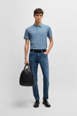 BOSS - Pallas Regular fit-pikétröja i bomull med broderad logga - Ljusblå