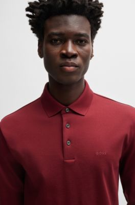 BOSS - Interlock-cotton polo shirt with embroidered logo - Dark Red