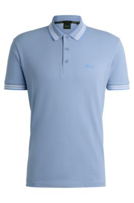BOSS - Paddy polo shirt in cotton piqué with logo undercollar - Light Blue