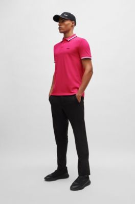 BOSS - Cotton-piqué Paddy polo shirt with contrast logo - Pink