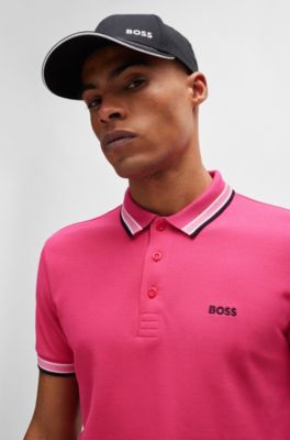 BOSS - Polo Paddy de piqué de algodón con logo en contraste - Pink
