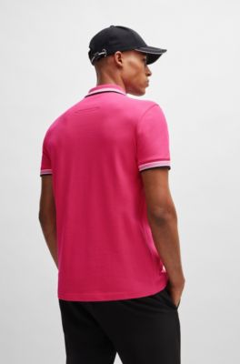 BOSS - Cotton-piqué Paddy polo shirt with contrast logo - Pink