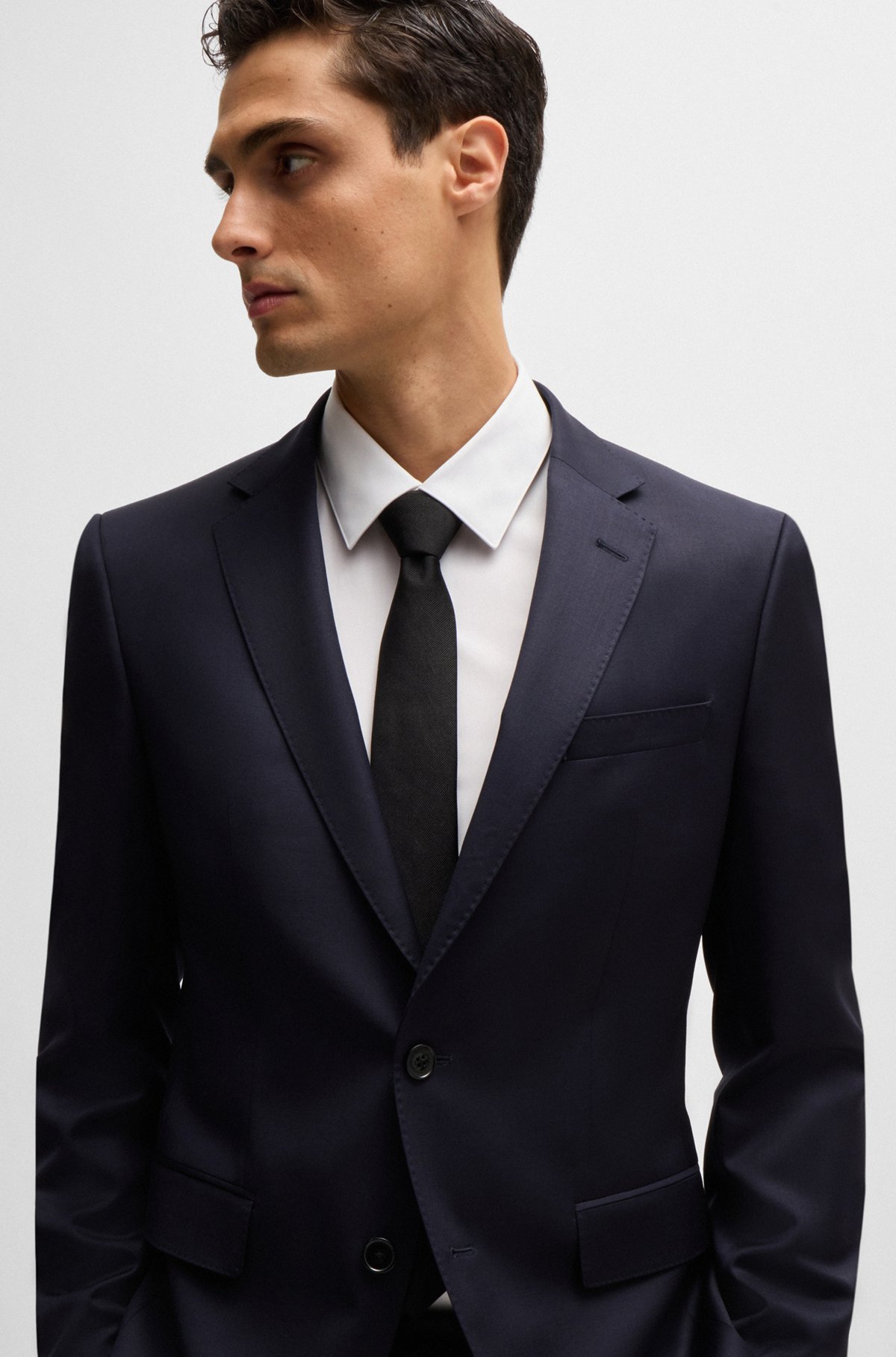 BOSS - スリムフィット スーツジャケット バージンウールサージ BOSS - スリムフィット スーツジャケット バージンウールサージ