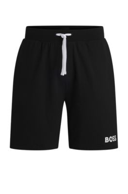BOSS - Drawstring shorts in French terry cotton with contrast logo - Black