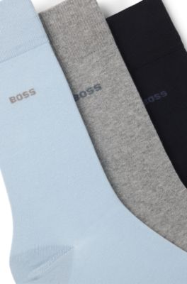 BOSS - Three-pack of regular-length socks in stretch fabric - Black ...