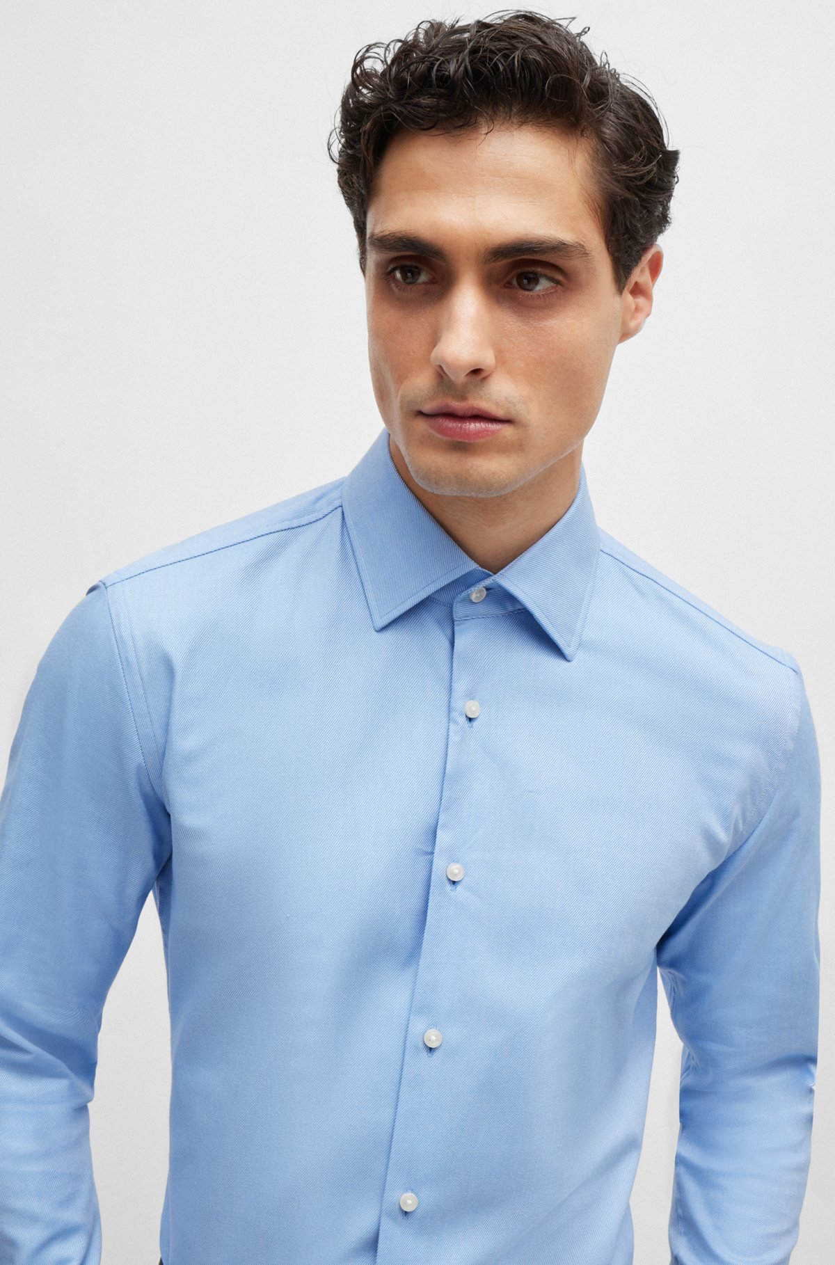 BOSS - Slim-fit shirt in easy-iron stretch-cotton twill - Light Blue BOSS - Slim-fit shirt in easy-iron stretch-cotton twill - Light Blue