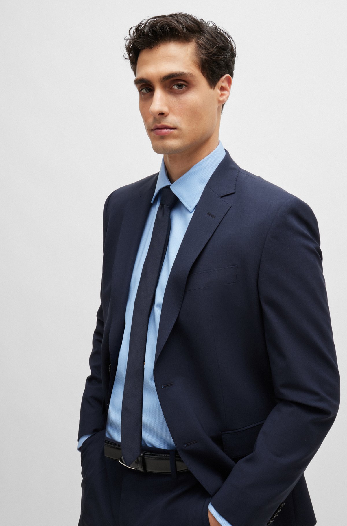 BOSS - Slim-fit shirt in easy-iron stretch-cotton twill - Light Blue BOSS - Slim-fit shirt in easy-iron stretch-cotton twill - Light Blue