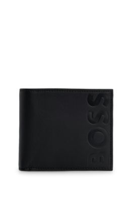 BOSS - Embossed-logo wallet in grained leather with coin pocket - Black