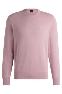 BOSS - Crew-neck sweater in cotton and cashmere with logo - Light Purple