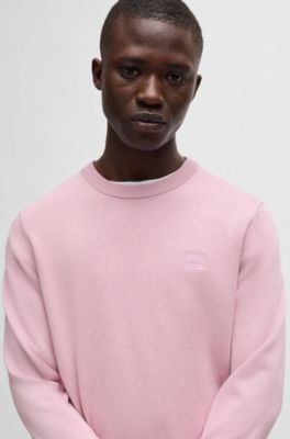 BOSS - Crew-neck sweater in cotton and cashmere with logo - Light Purple