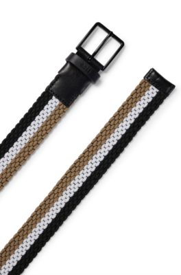 BOSS - Woven belt with leather trims and contrasting colour detail ...
