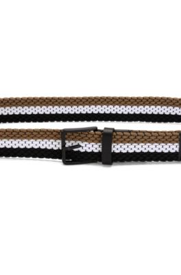 BOSS - Woven belt with leather trims and contrasting colour detail ...