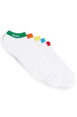 BOSS - Five-pack of unisex ankle socks with branded cuffs - White