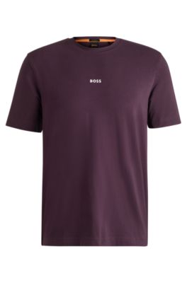 BOSS T shirt Relaxed en coton stretch a logo imprime Violet fonce