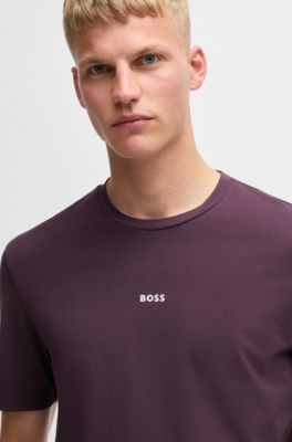 BOSS - Stretch-cotton T-shirt with logo print - Dark Purple