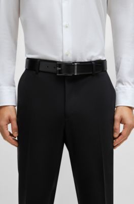 BOSS - Reversible belt in smooth and structured Italian leather