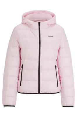 HUGO - Water-repellent puffer jacket with contrast logo - light pink