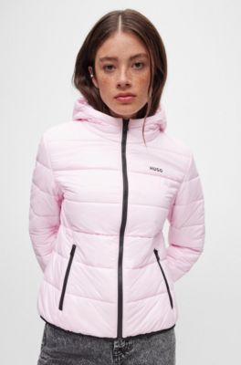 HUGO - Water-repellent puffer jacket with contrast logo - light pink
