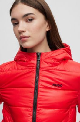 HUGO - Water-repellent puffer jacket with contrast logo - Red