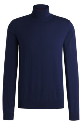 HUGO - 버진 울 레귤러 핏 롤넥 스웨터 - 다크 블루