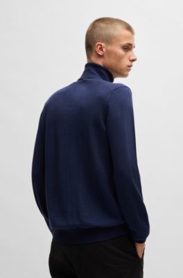 HUGO - 버진 울 레귤러 핏 롤넥 스웨터 - 다크 블루