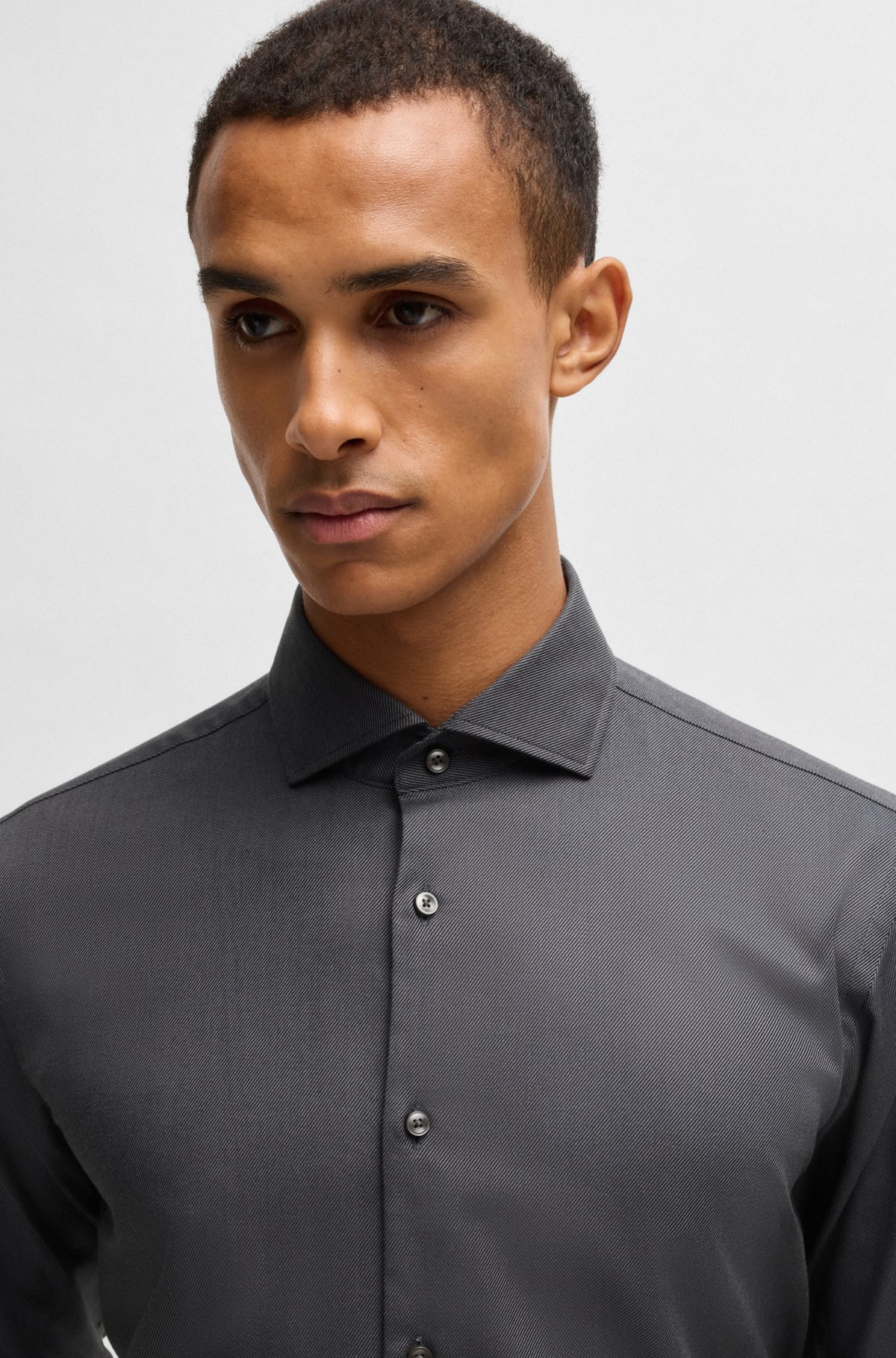 BOSS - Regular-fit shirt in easy-iron stretch-cotton twill - Dark Grey BOSS - Regular-fit shirt in easy-iron stretch-cotton twill - Dark Grey