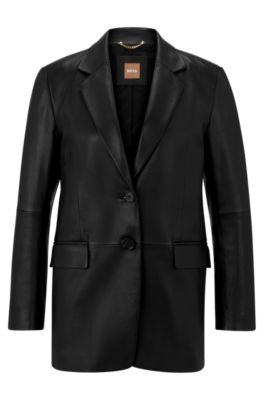 Hugo Boss Long-length Leather Jacket With Logo Lining In Black | ModeSens