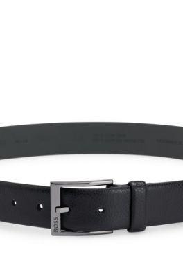 BOSS - Logo-buckle belt in grained Italian leather - Black