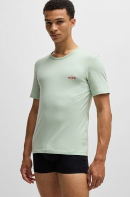HUGO - Triple-pack of cotton underwear T-shirts with logo print - Green ...