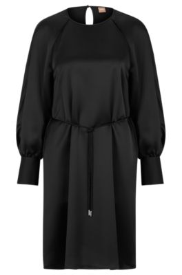 BOSS - Heavyweight-satin dress with tie cuffs and belt