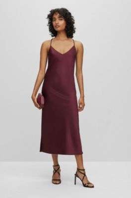 BOSS - Satin midi slip dress with chain strap detailing