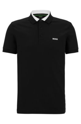 Hugo Boss Logo-print Slim-fit Stretch Cotton-blend Polo Shirt In Black ...