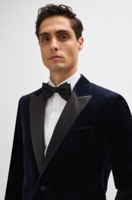 BOSS - Slim-fit tuxedo jacket in pure-cotton velvet - Dark Blue