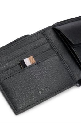 BOSS - Structured wallet with signature stripe and logo detail - Black