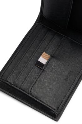 BOSS - Structured trifold wallet with signature trims - Black