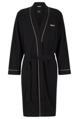 Hugo Boss Cotton-jersey Dressing Gown With Piping And Logo In Black ...