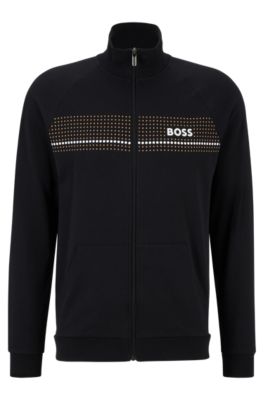 Hugo Boss Zip-up Loungewear Jacket With Dot Stripes And Logo In Black ...