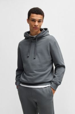HUGO - Cotton-terry relaxed-fit hoodie with logo print - Grey