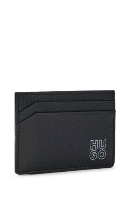 HUGO - Grained-leather card holder with stacked logo