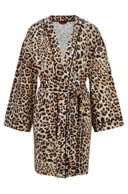 Hugo Boss Leopard-print Dressing Gown In Cotton, Modal And Stretch In ...