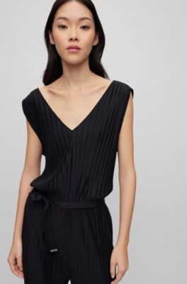 BOSS - Mono sin mangas con escote en pico y plisado