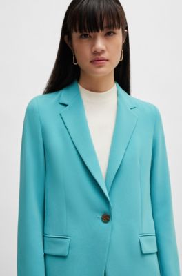 BOSS - Regular-fit jacket in crease-resistant crepe - Turquoise