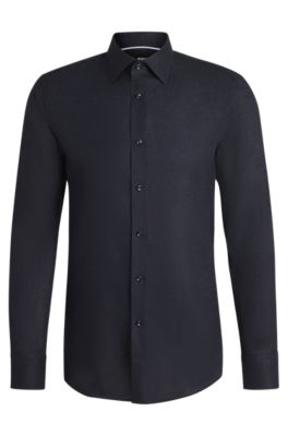 BOSS - Camicia slim fit in lino italiano - Blu scuro