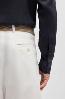 BOSS - Camisa de ajuste slim em linho de fabrico italiano - Dark Blue